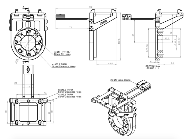On-Arm Mount for Robots dimension drawing - Vital Vision Technology Pte Ltd